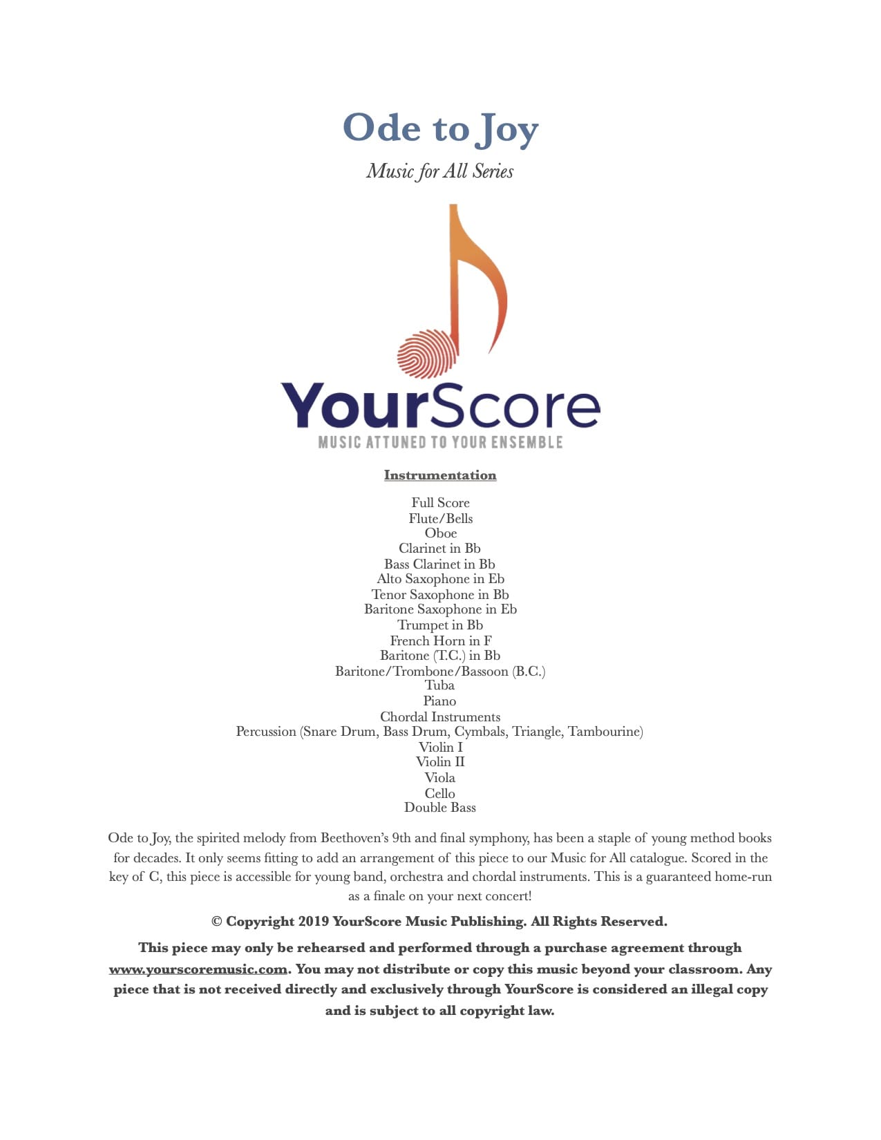 Ode to Joy: Ludwig van Beethoven: Full Orchestra Sheet Music